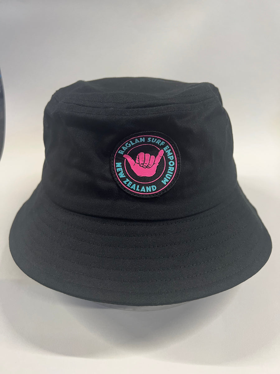 RSE KIDS PINK SHAKA BUCKET HAT - BLACK – Raglan Surf Emporium